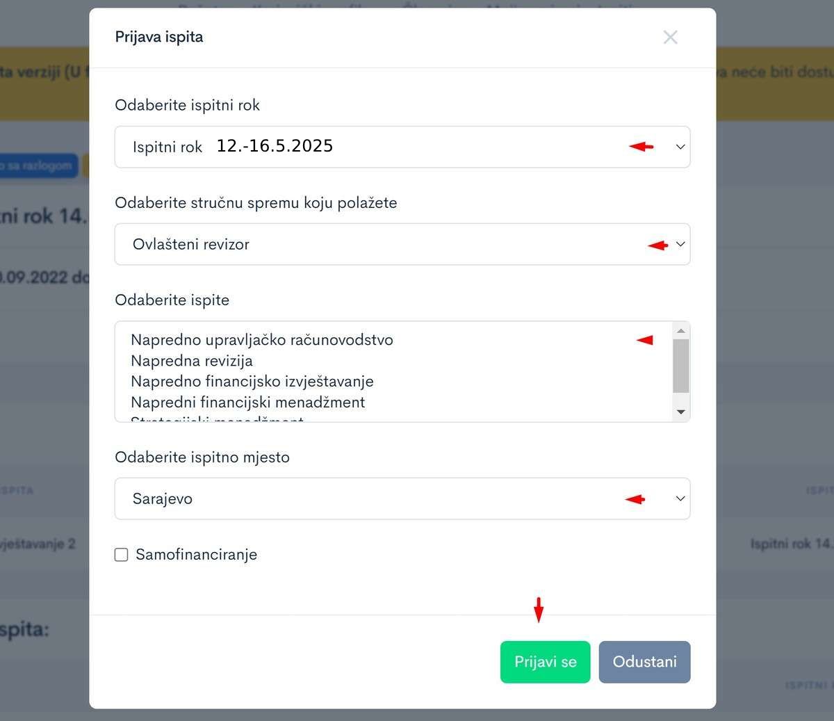 Prijava ispita | Savez računovođa, revizora i financijskih djelatnika FBiH